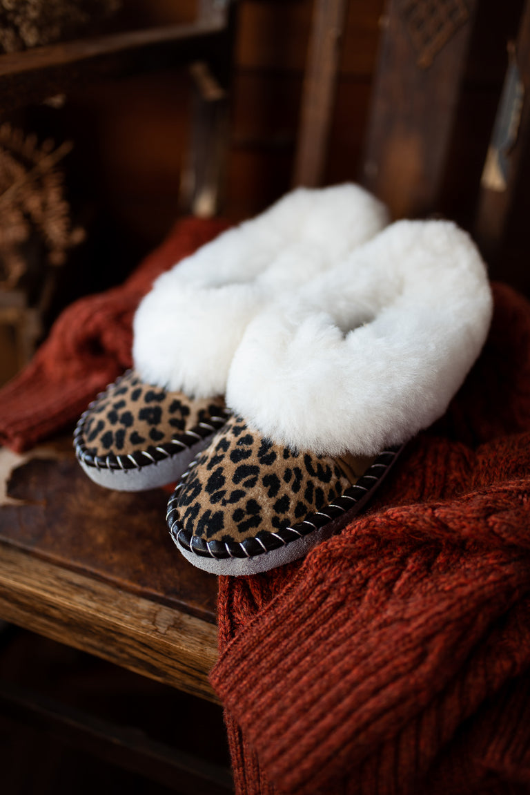 Leopard Print Wool Sheepskin Slippers for Women – ONAIE